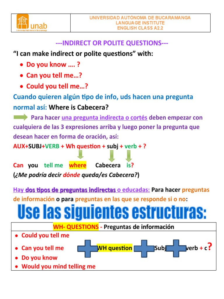 Indirect OR Polite QUESTIONS - Grammar | PDF