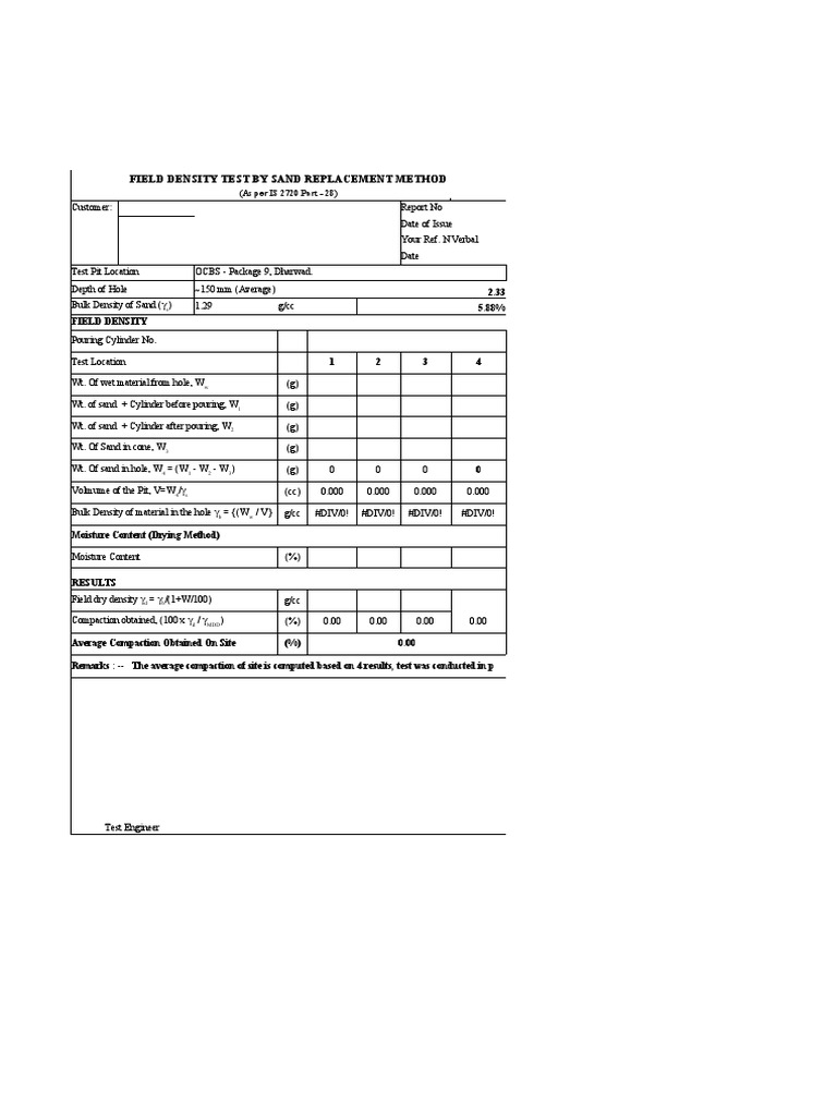 Field Dry Density Calculation | PDF