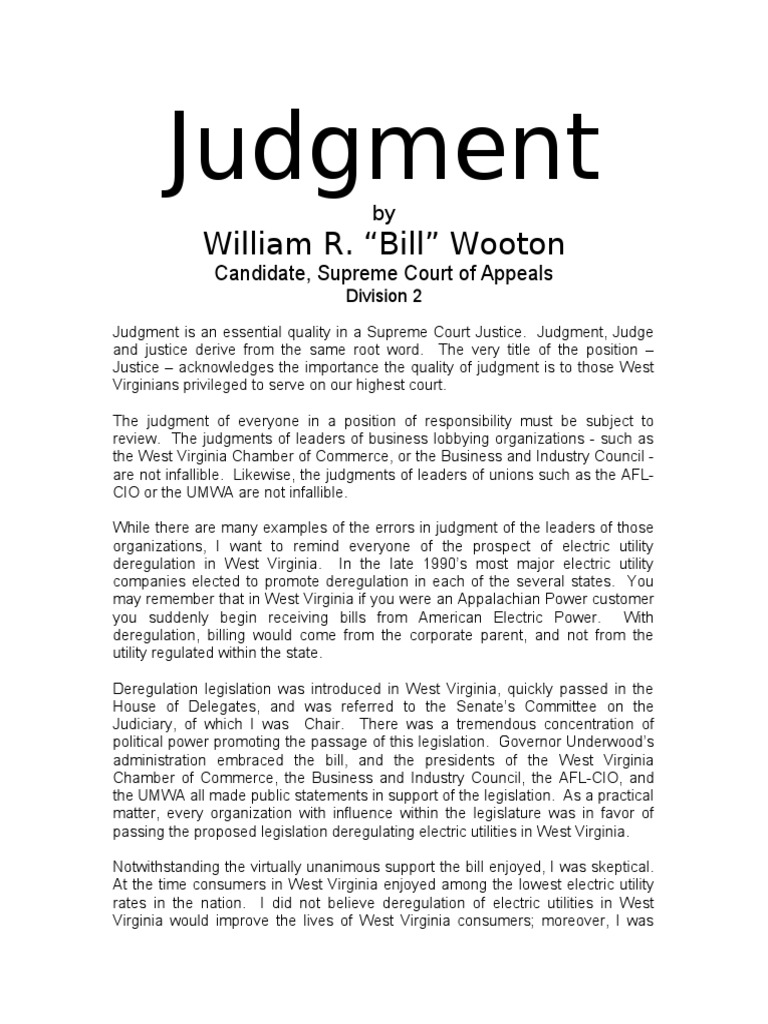 Judgment: William R. "Bill" Wooton | PDF | Deregulation | Afl–Cio