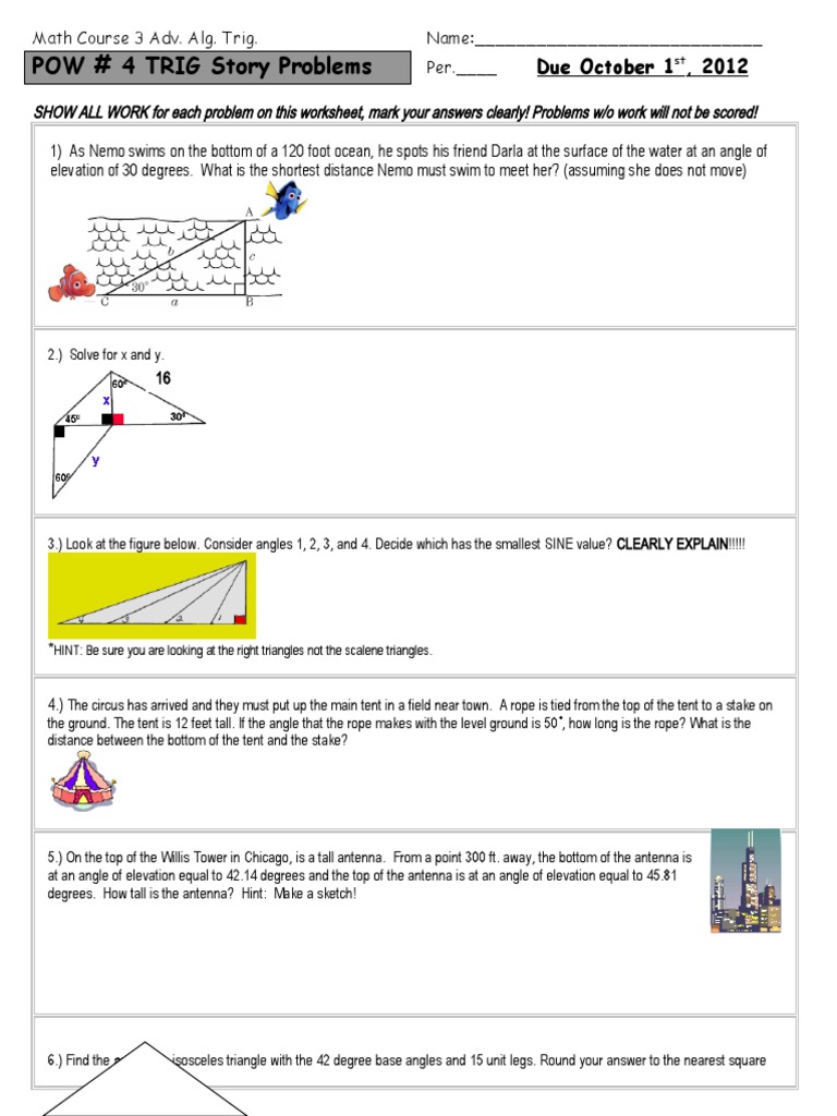U1 L2 GIFT - 4 Trig Story Problems | Download Free PDF | Triangle ...