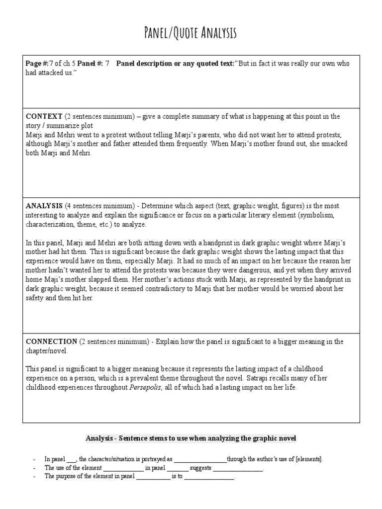 Panel Quote Analysis Persepolis - CH 5-8 2 | PDF