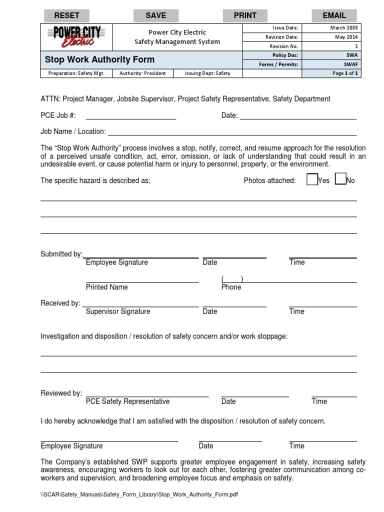 Stop Work Authority Form | Download Free PDF | Safety | Business