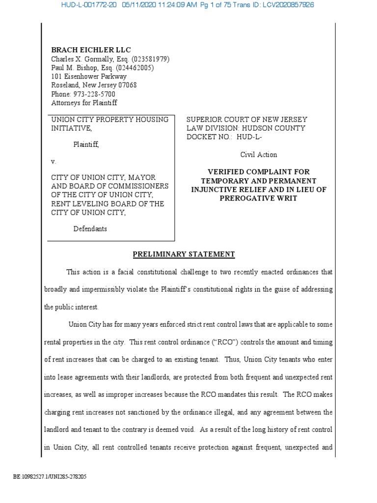Union City Rent Control Challenge | PDF | Leasehold Estate | Landlord