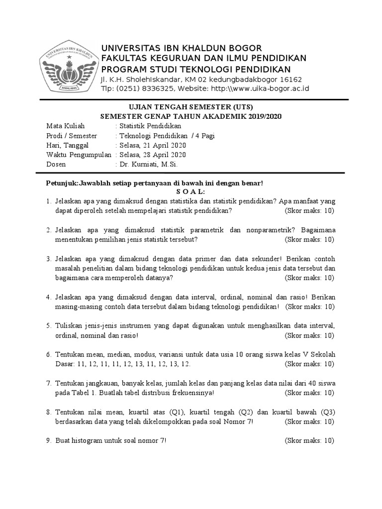 UTS - STATISTIK - PENDIDIKAN - TP - 2020 - Muhammad Faiz AlghiFari S | PDF