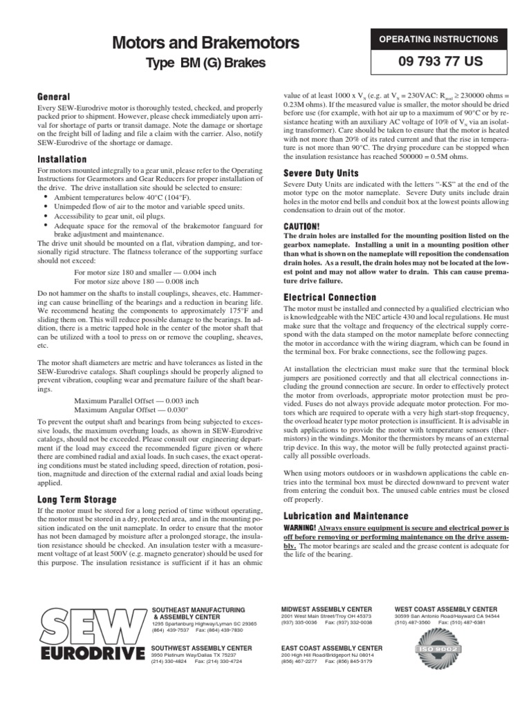 Sew Brake Motors | PDF | Electric Motor | Rectifier