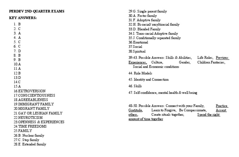 Perdev 2Nd Quarter Exams Key Answers | PDF