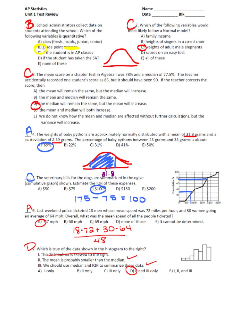 Unit 1 Test Review Answer Key | PDF