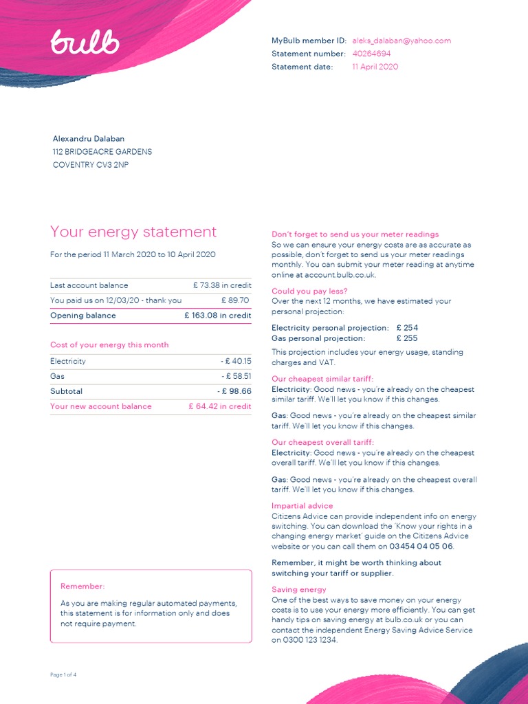 Bulb Energy Statement Overview | PDF | Kilowatt Hour | Electric Power
