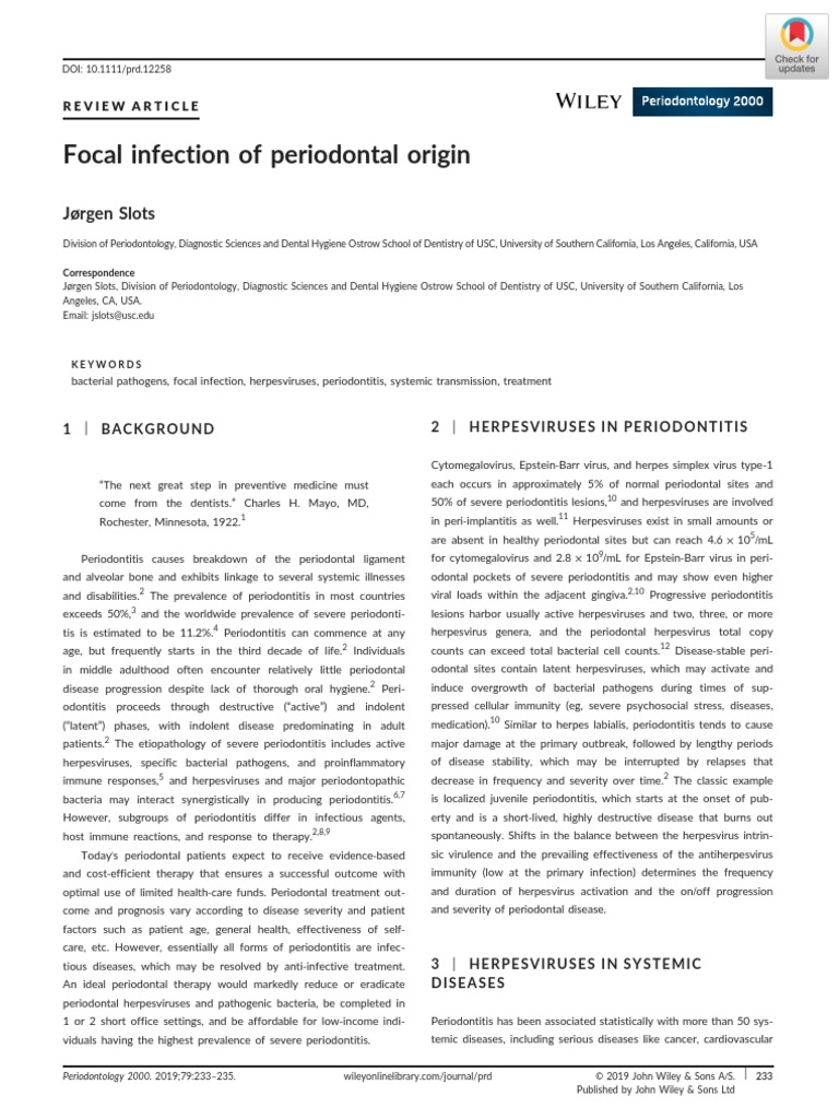 3 Focal Infection of Periodontal Origin 2019 | PDF | Periodontology ...