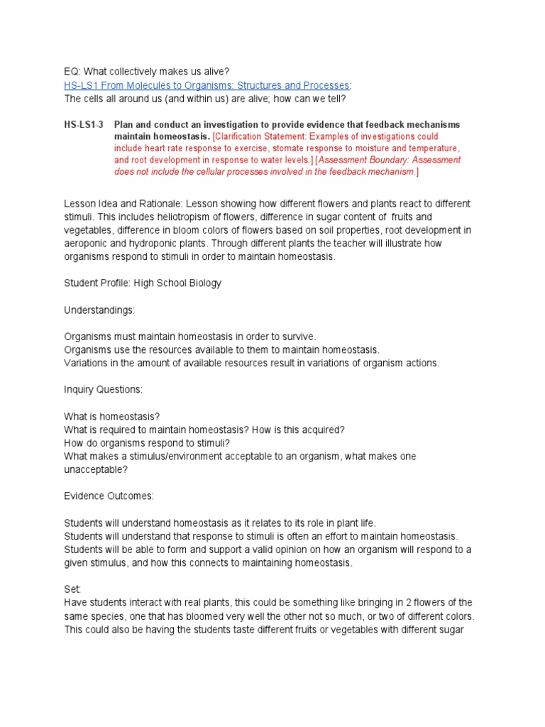 Lesson Plan 2 | Download Free PDF | Stimulus (Physiology) | Homeostasis