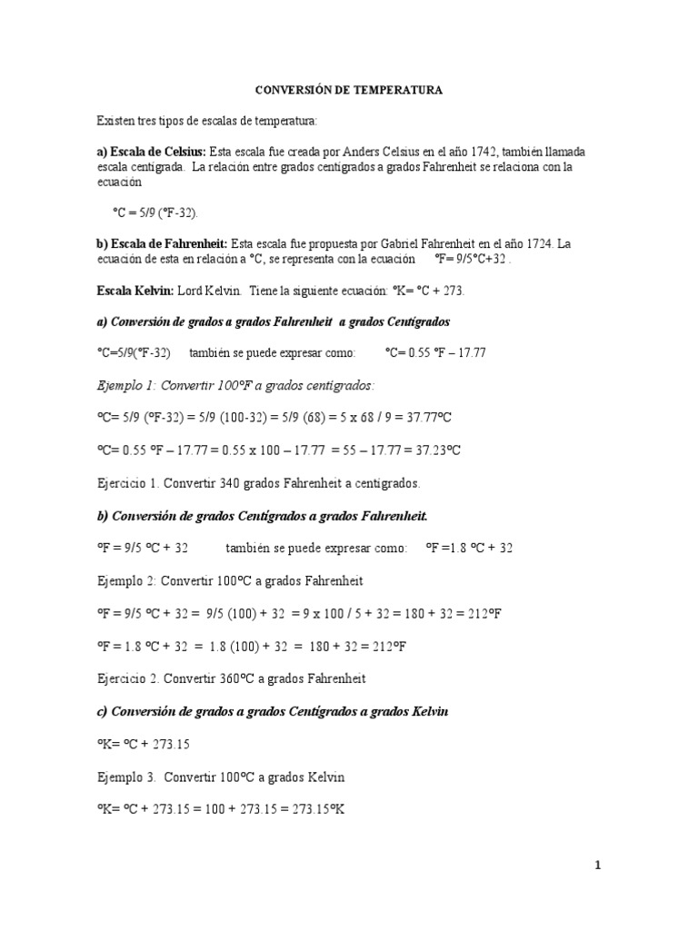 Ejercicios de Conversión de Temperatura | PDF | Celsius | Temperatura
