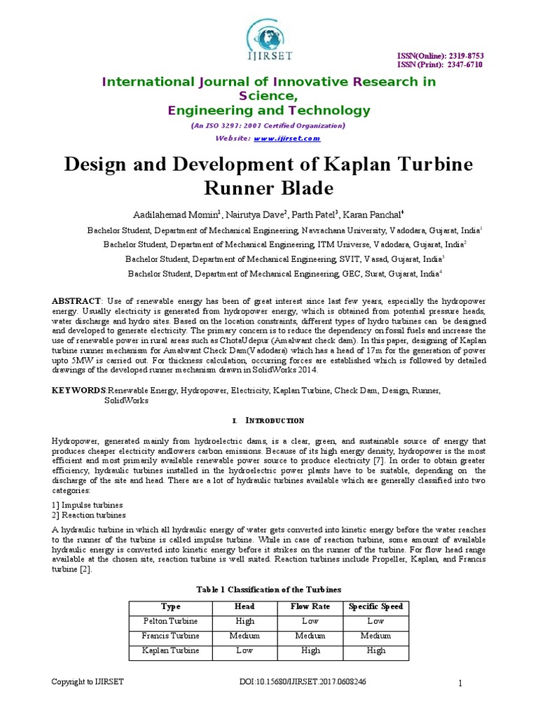Design and Development of Kaplan Turbine Runner Blade: I J I R S E T ...