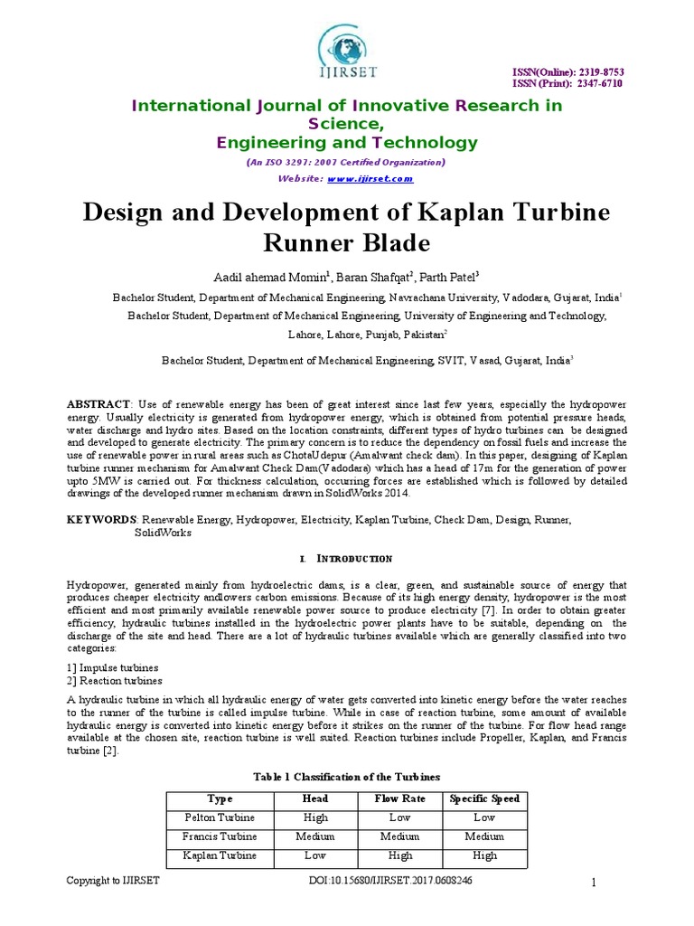 Design and Development of Kaplan Turbine Runner Blade: I J I R S E T ...
