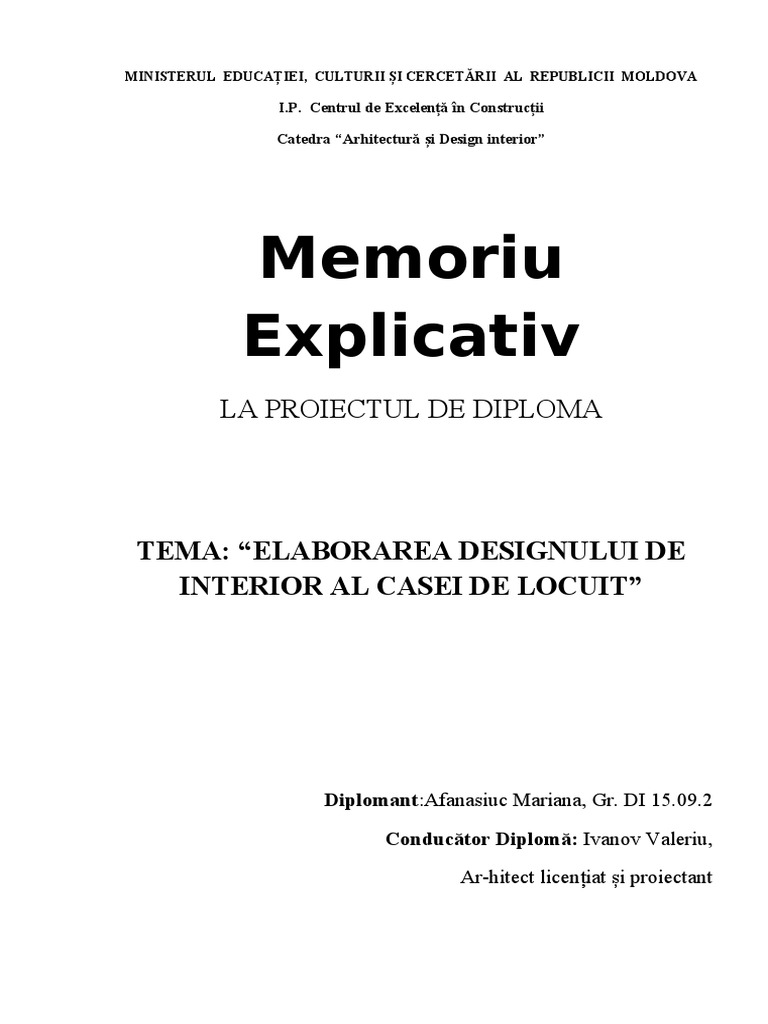 Memoriu Explicativ Diplomă | PDF