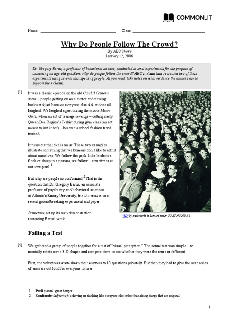 WHY DO PEOPLE FOLLOW THE CROWD... (Diego Burgos 9-2) | PDF | Conformity ...