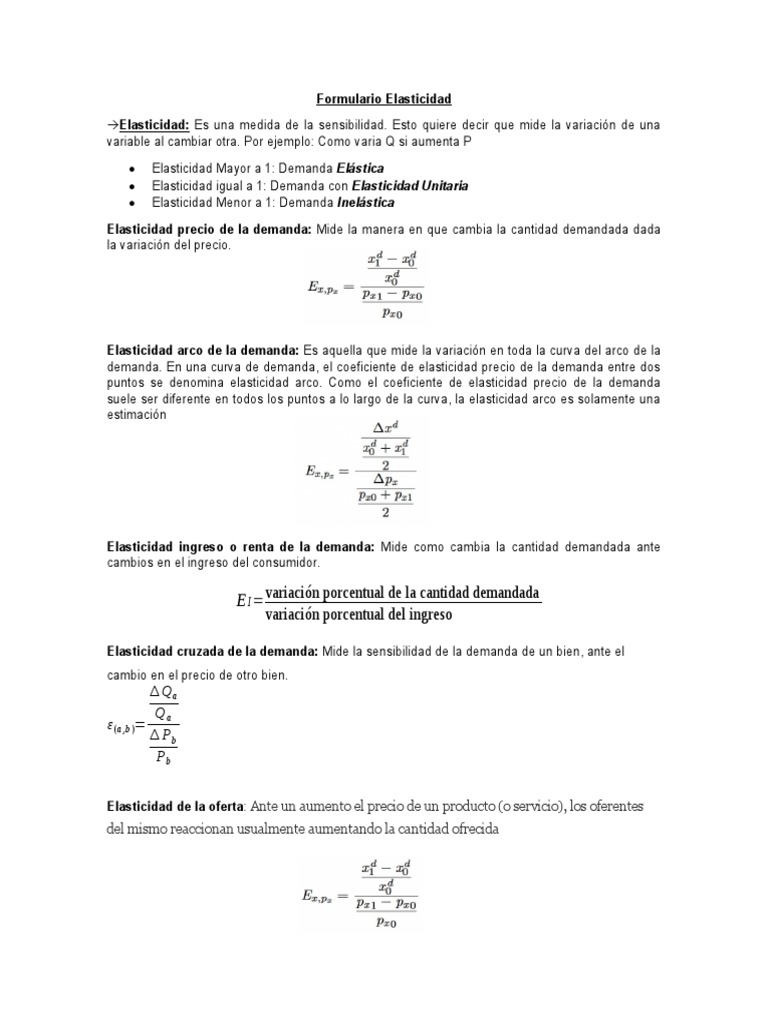 Formulario Elasticidad | PDF