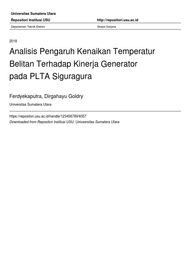 Belitan Kinerja Generator PLTA Siguragura | PDF