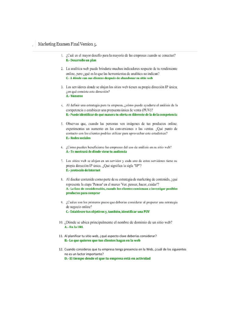 Respuestas de Marketing Digital | PDF