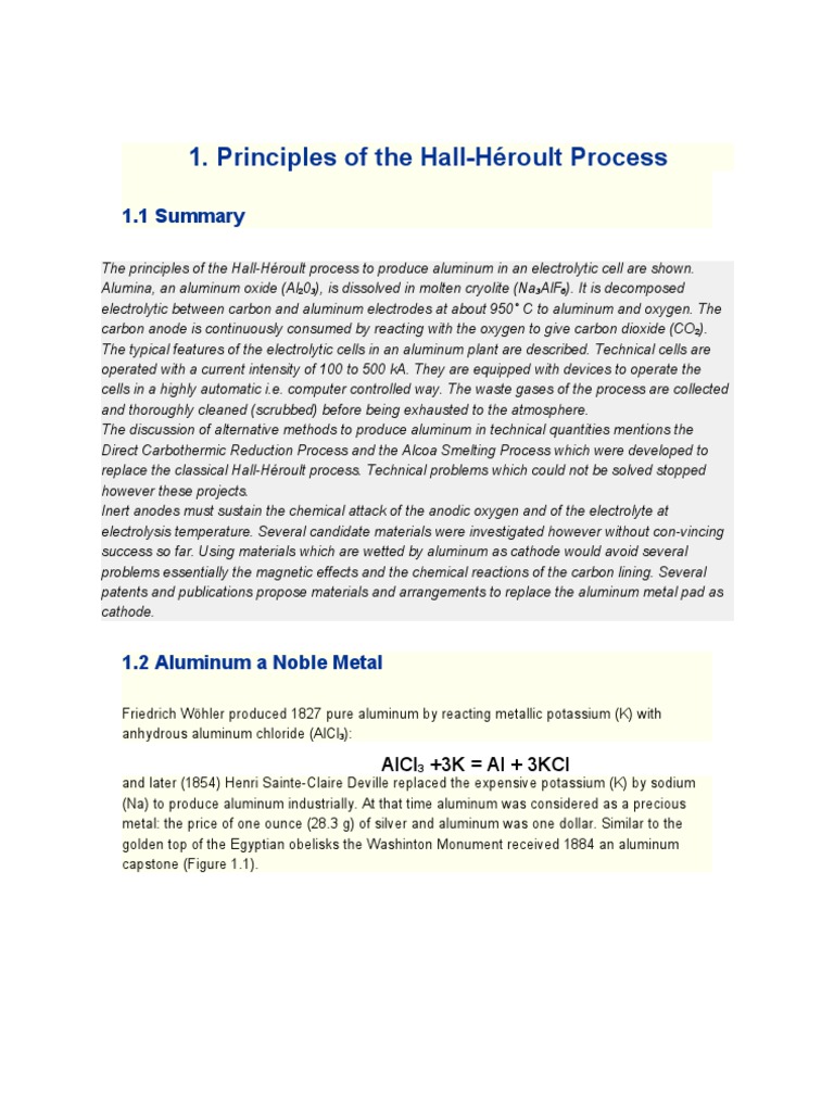 Hall-Héroult Aluminum Production Process | PDF | Aluminium | Chemical ...
