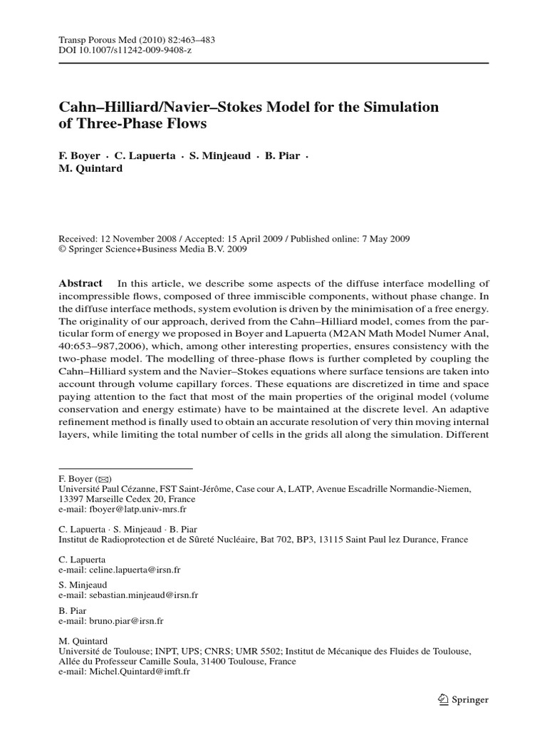 Cahn-Hilliard/Navier-Stokes Model For The Simulation of Three-Phase Flows | PDF | Finite Element ...