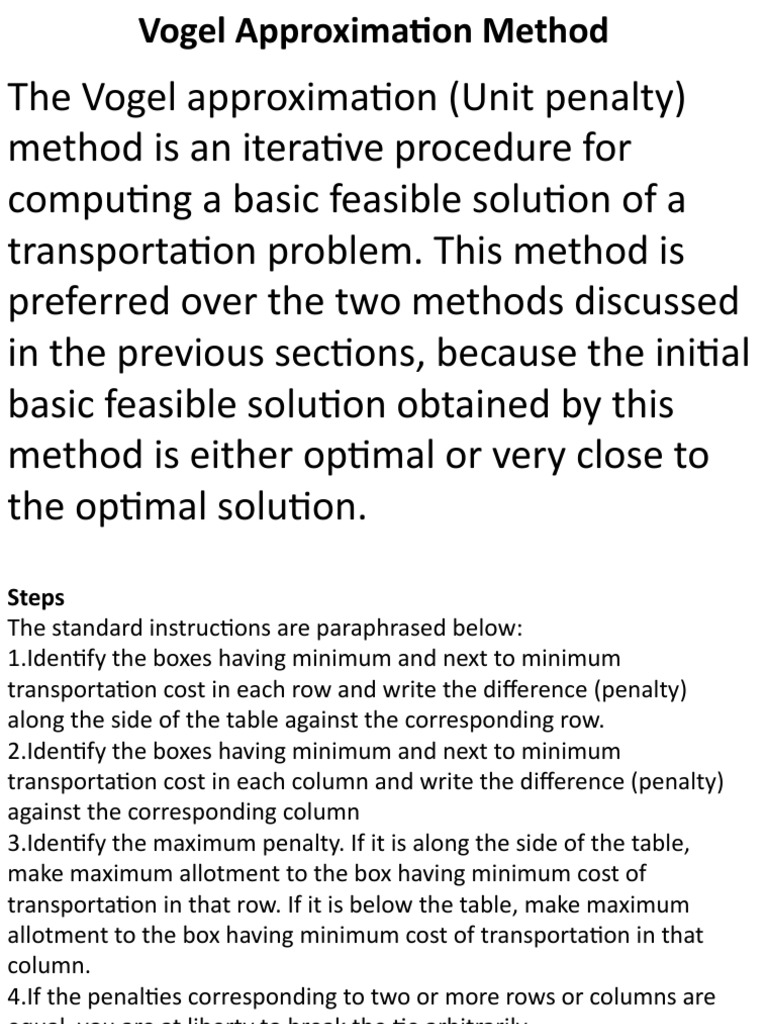 Vogels Approximation Method | PDF | Approximation | Algorithms