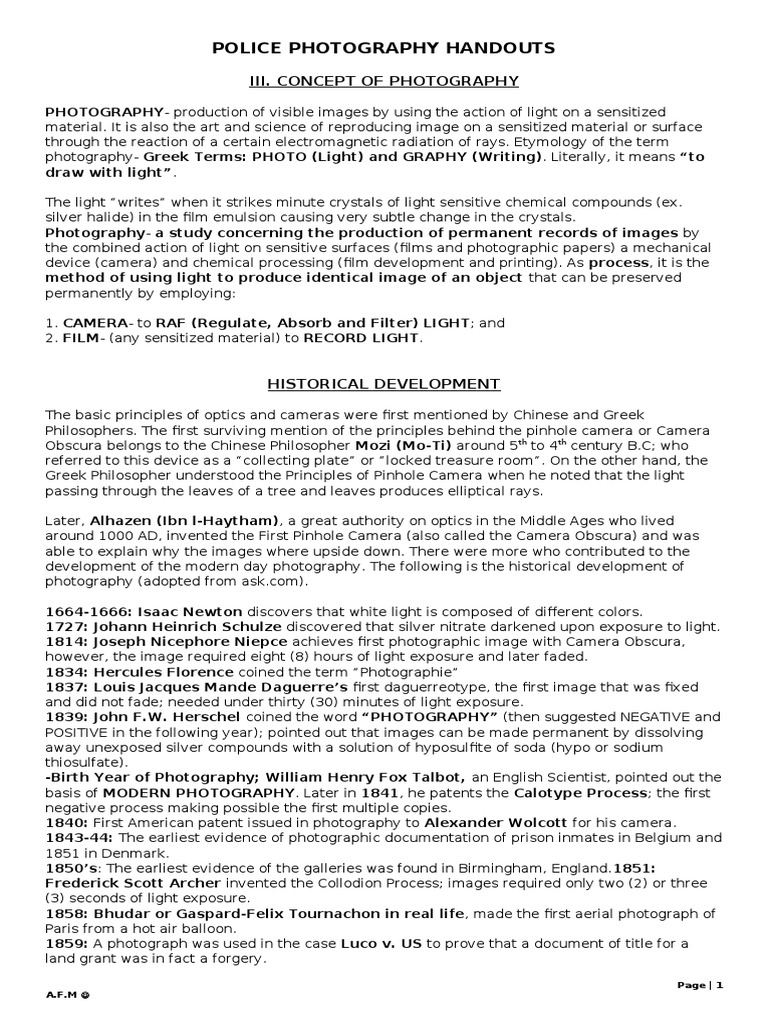 Police Photography Handouts: Iii. Concept of Photography | PDF | Flash ...