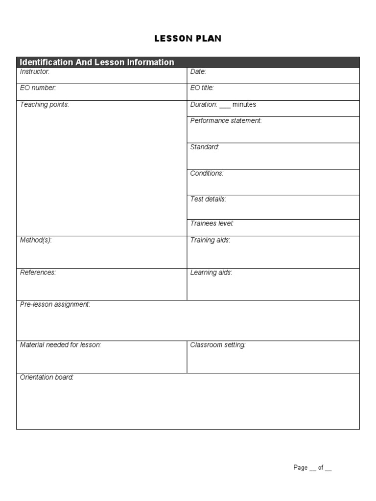 Blank Lesson Plan Template for Teachers | PDF