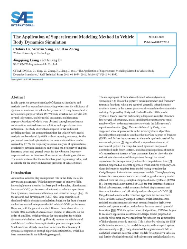 Superelement Modeling-Based Dynamic Analysis of Vehicle Body Structures | PDF | Finite Element ...