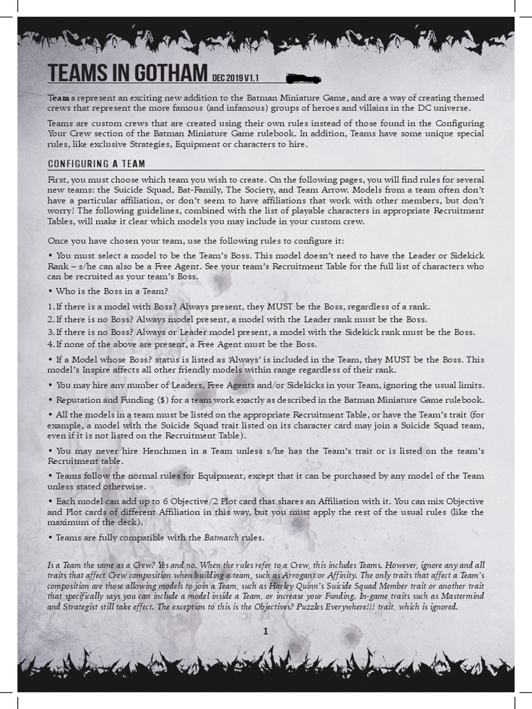 TEAMS IN Gotham: Configuring A Team | PDF | Batman | American Comics ...