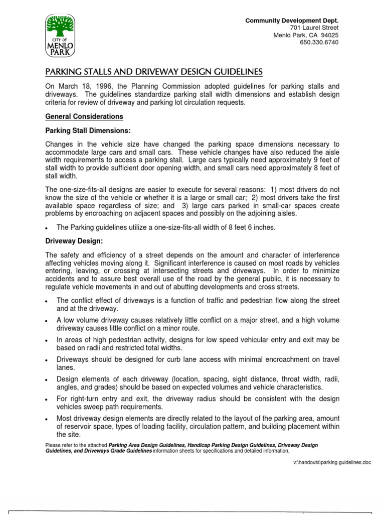 Parking Stall & Driveway Design Guidelines | PDF