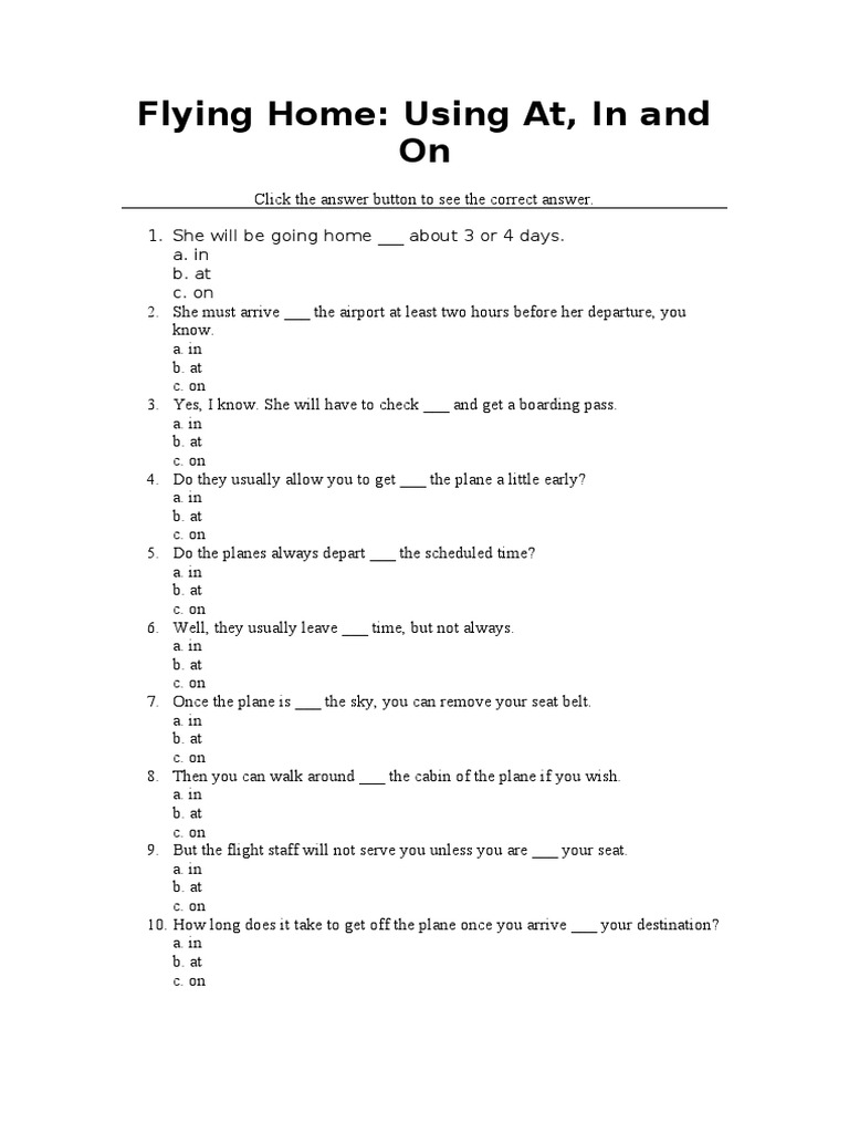 Flying Home: Prepositions Guide | PDF
