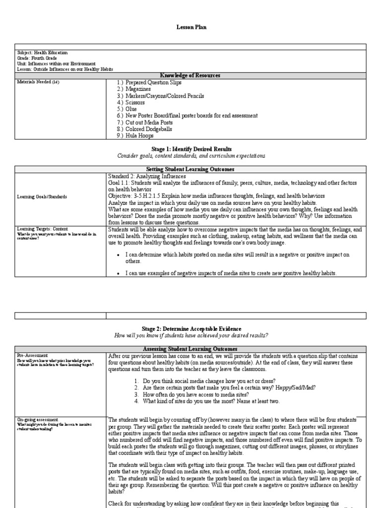 Lesson Plan Health | Download Free PDF | Habits | Behavior