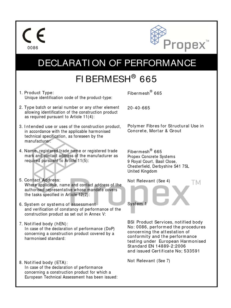Propex DoP - Fibermesh 665 | PDF | Building Engineering | Materials