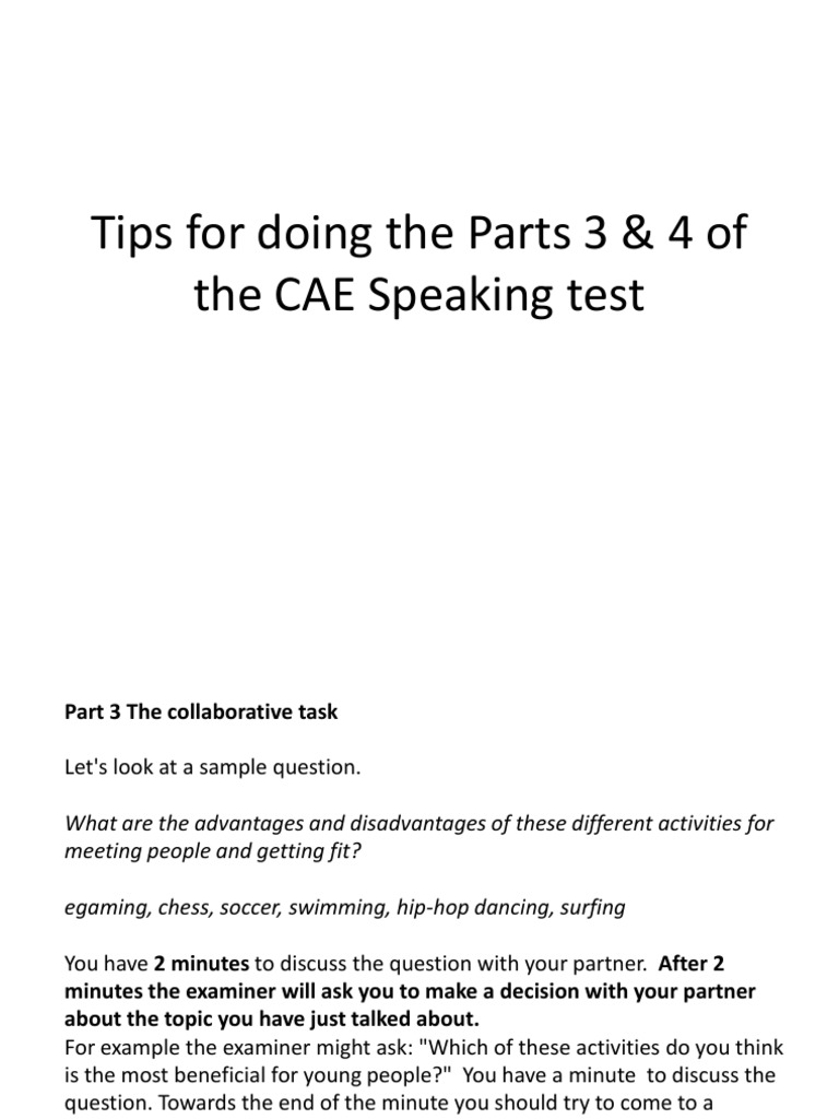 CAE Speaking Tips Parts 3 & 4 | PDF | Question | Conversation