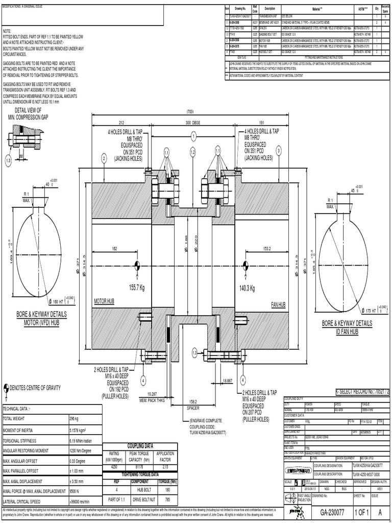 A GA-230077 1 OF 1: Bore & Keyway Details Id Fan Hub Bore & Keyway ...
