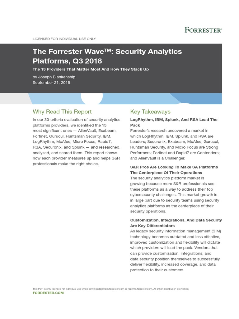 The Forrester Wave™: Security Analytics Platforms, Q3 2018: Key ...