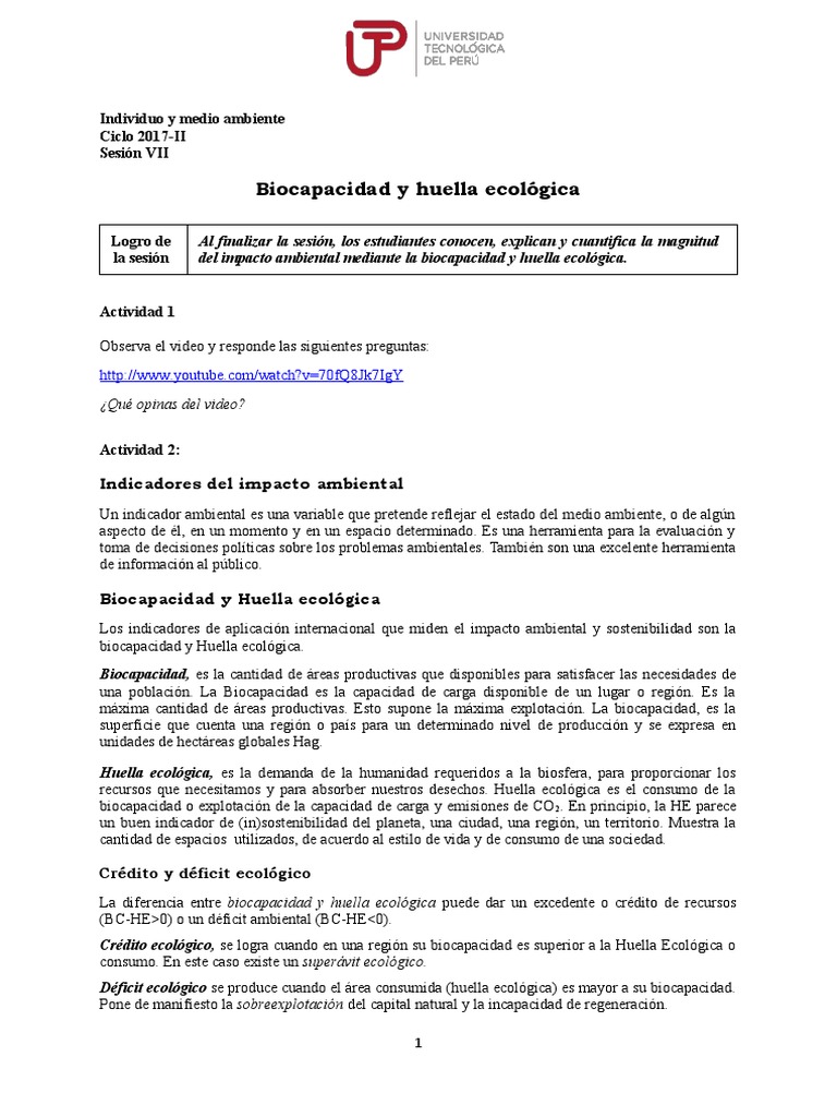 Sesión VII - Biocapacidad y Huella Ecológica (Material de Lectura ...
