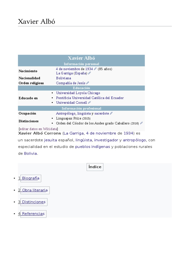 Xavier Albó | PDF | Academia | Educación avanzada