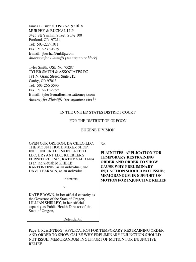 TRO Application and Memo Final | PDF | Injunction | Due Process Clause