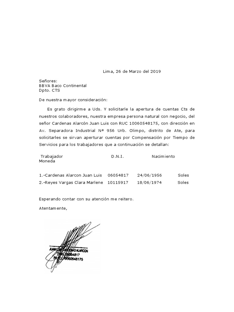 Carta Cts Apertura | PDF