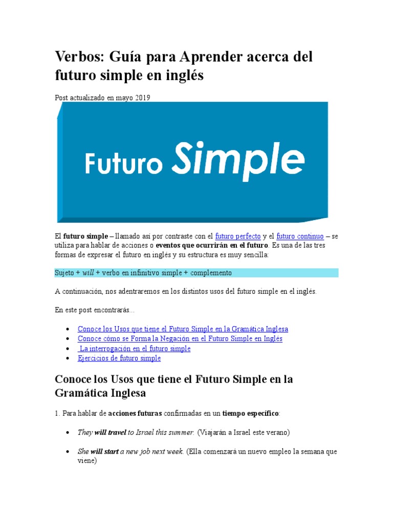 Futuro Simple | PDF | Gramática inglesa | Verbo