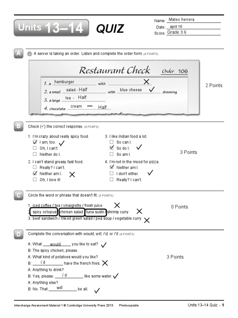 Mateo Quiz Units 12 - 13 | PDF | Salad | Foods