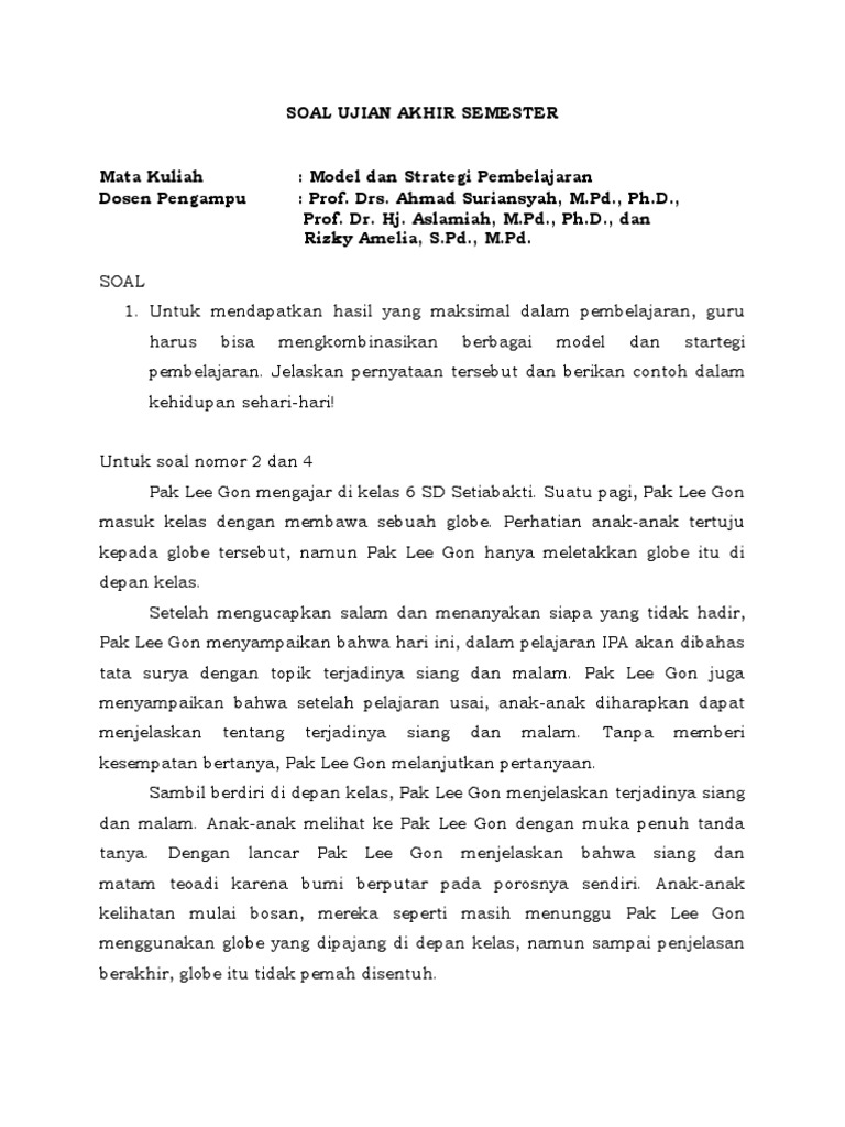 Soal Uas MODEL DAN STRATEGI | PDF | Karier & Perkembangan