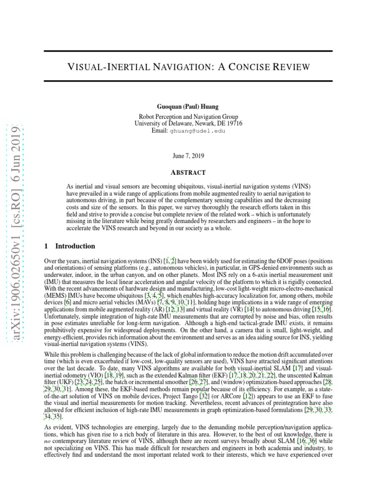 Visual-Inertial Navigation A Concise Review PDF | PDF | Inertial ...