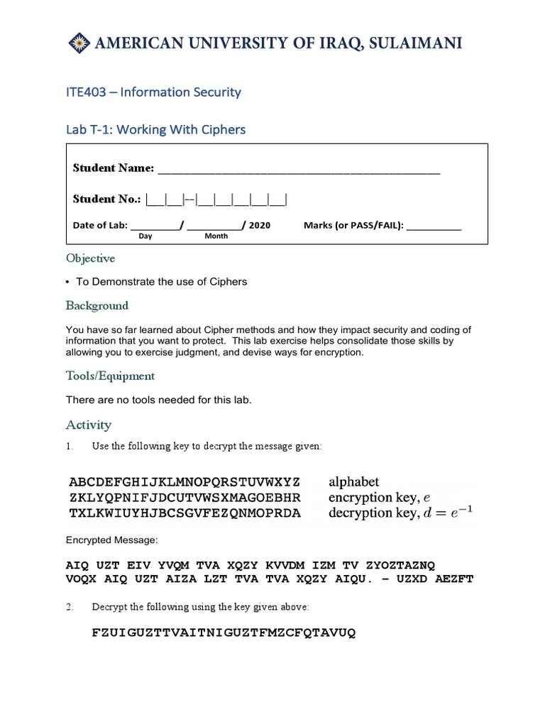 Cipher Lab for Security Students | PDF