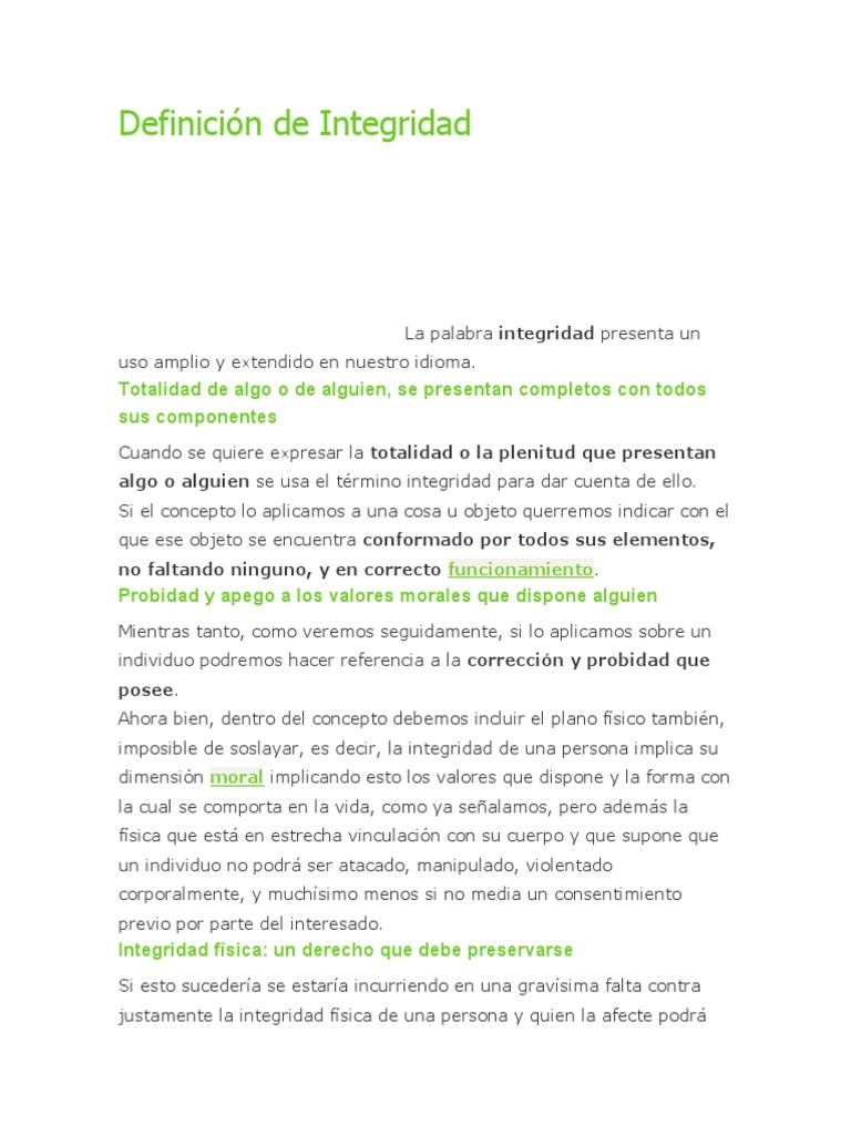 Definición de Integridad | PDF | Concepto | Moralidad