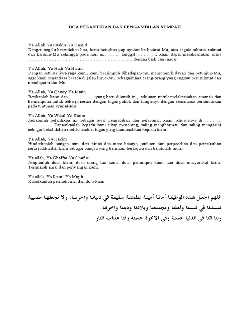 Doa Pelantikan Dan Pengambilan Sumpah | PDF