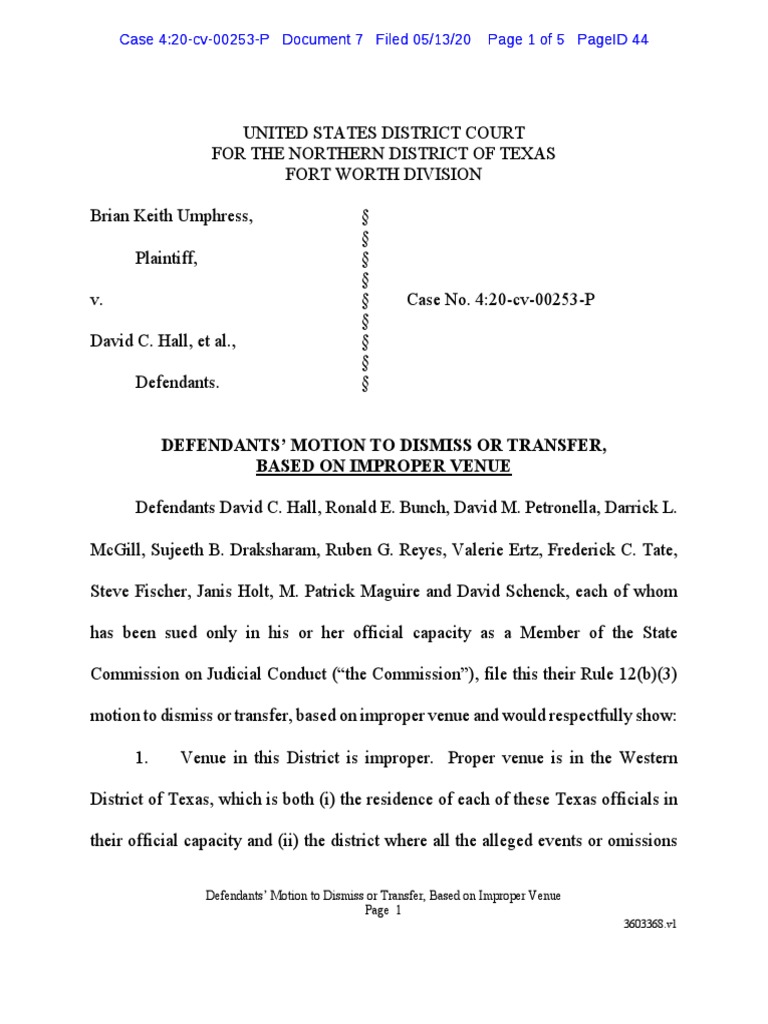 Motion To Dismiss or Transfer | PDF | Common Law | Justice