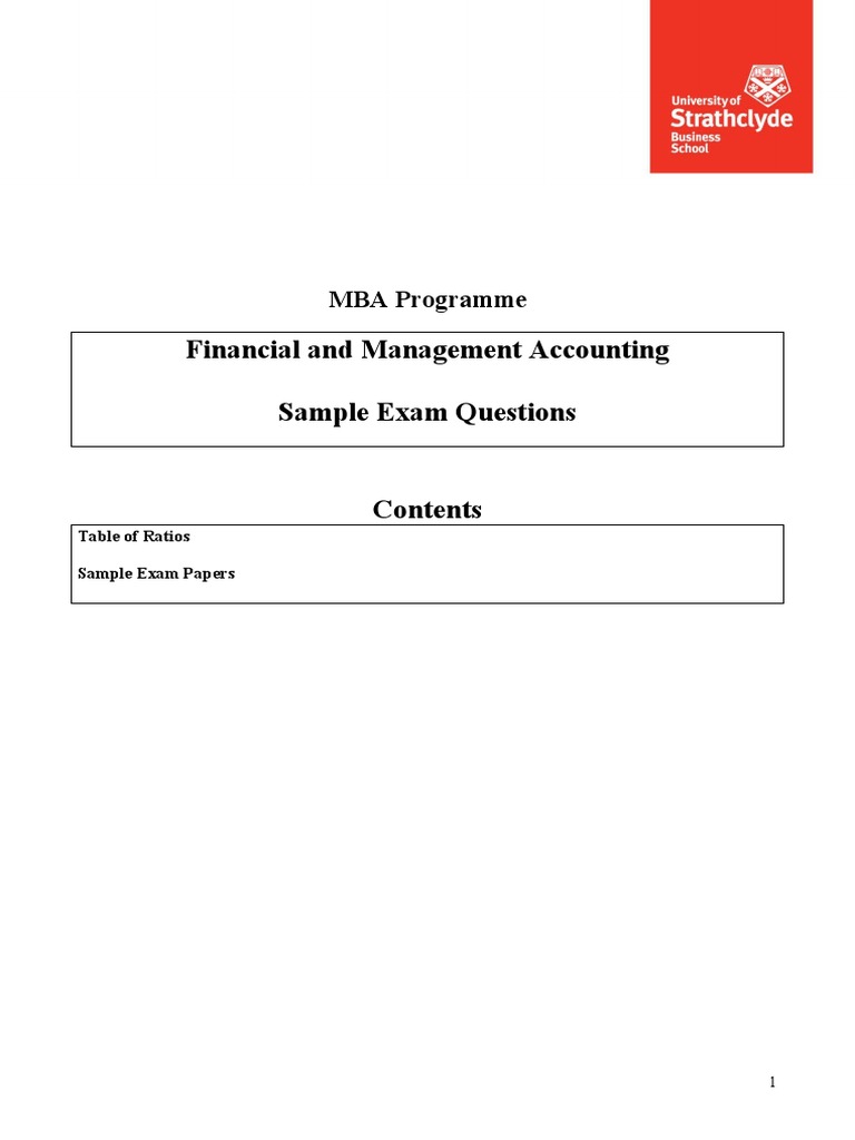 Financial and Management Accounting Sample Exam Questions: MBA ...