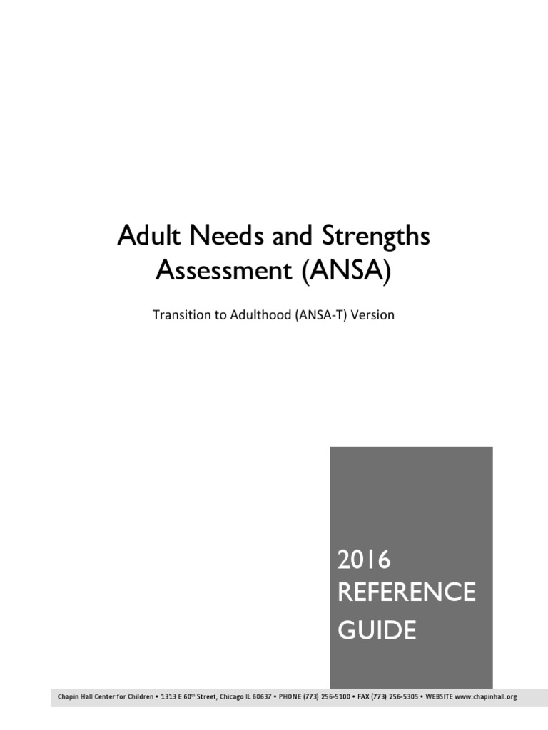 Adult Needs and Strengths Assessment (ANSA) : 2016 Reference Guide ...